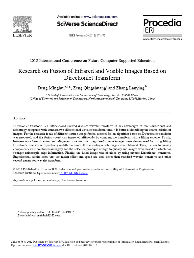 Research On Fusion Of Infrared And Visible Images Based On Di 2012 Ieri Proc Pdf Wavelet
