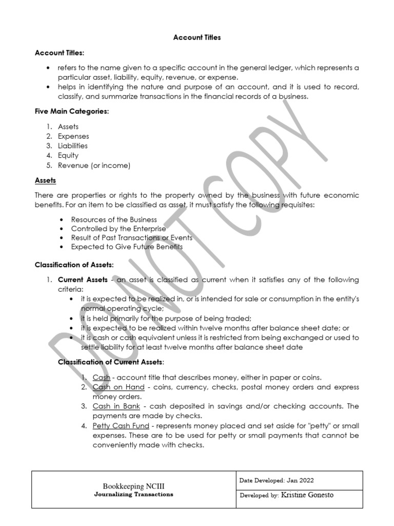Account Titles | PDF | Income | Debits And Credits