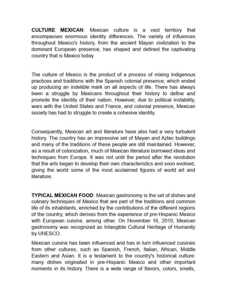 Culture Mexican | PDF | Mexico | Mexican Cuisine