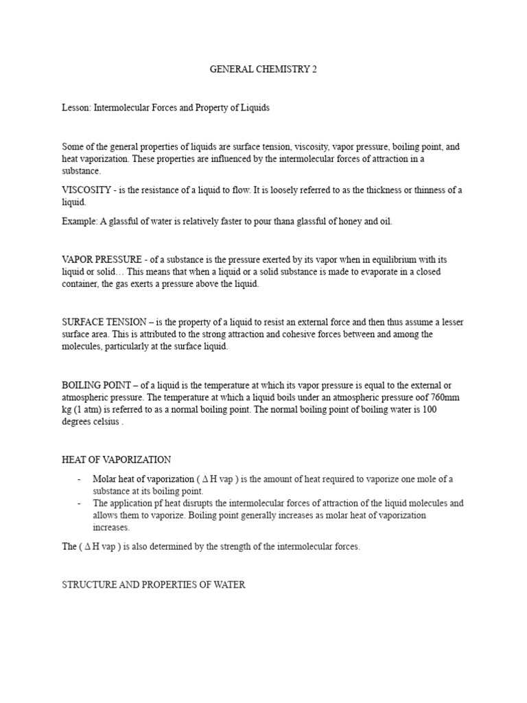 GENERAL CHEMISTRY 2 (Notes) | PDF | Liquids | Water