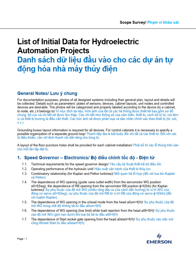 Hydro Scope Survey - List of Initial Data - VIE | PDF