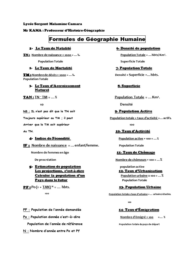 Formules de Géographie Humaine Et Économique | PDF