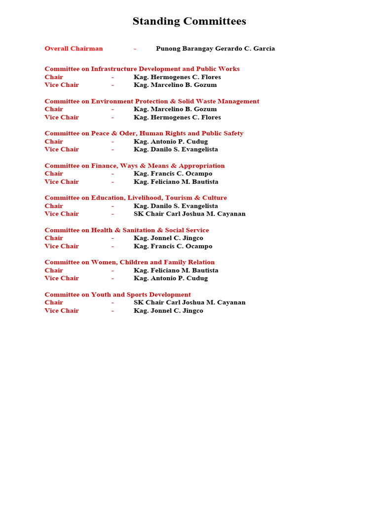 Barangay Committees Overview | PDF