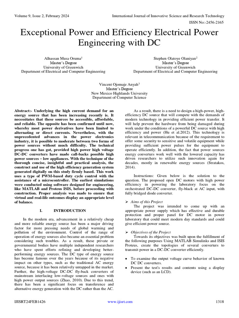 Exceptional Power and Efficiency Electrical Power Engineering With DC ...