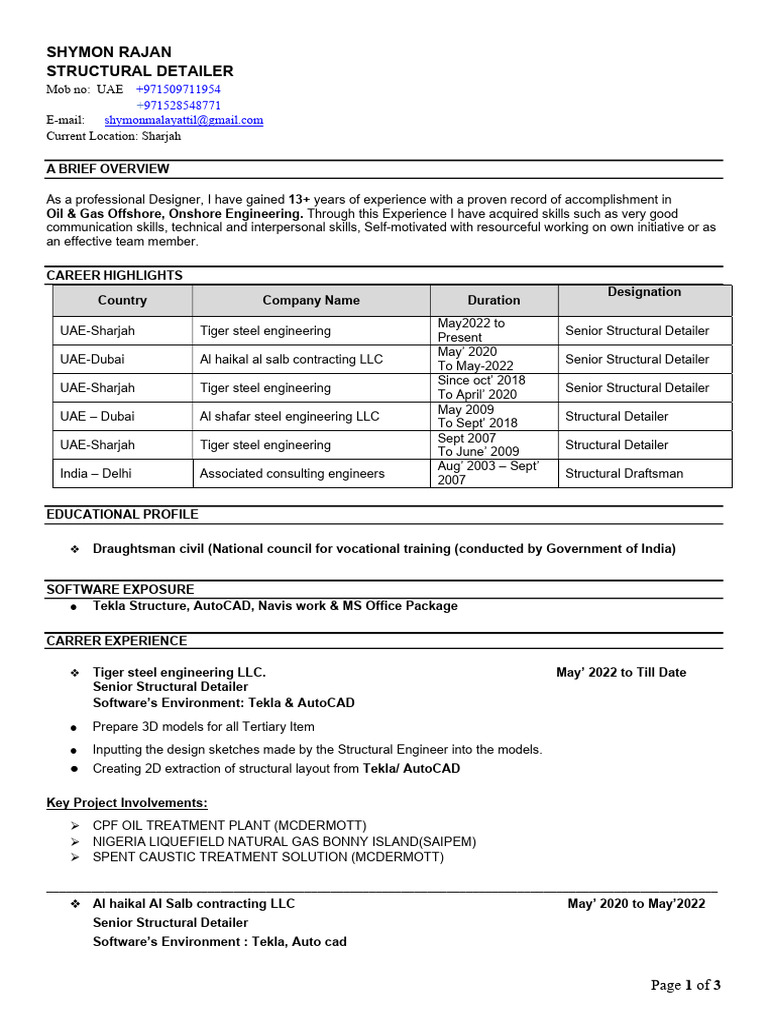 Structural Designer - Shymon Resume | PDF | Computer Aided Design
