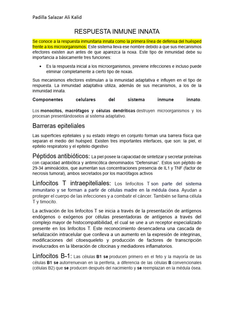 Respuesta Inmune Innata, Adquirida, Celular y Humoral | PDF | Sistema complementario | Sistema ...