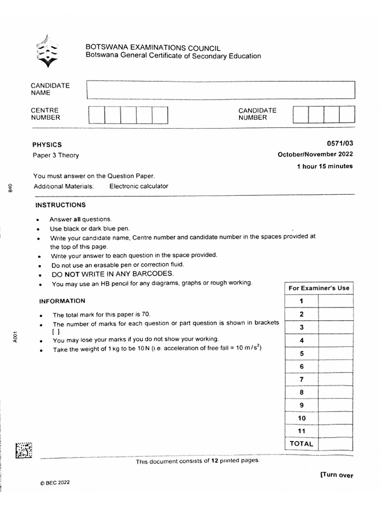 Bgcse Physics 3 2022 | PDF