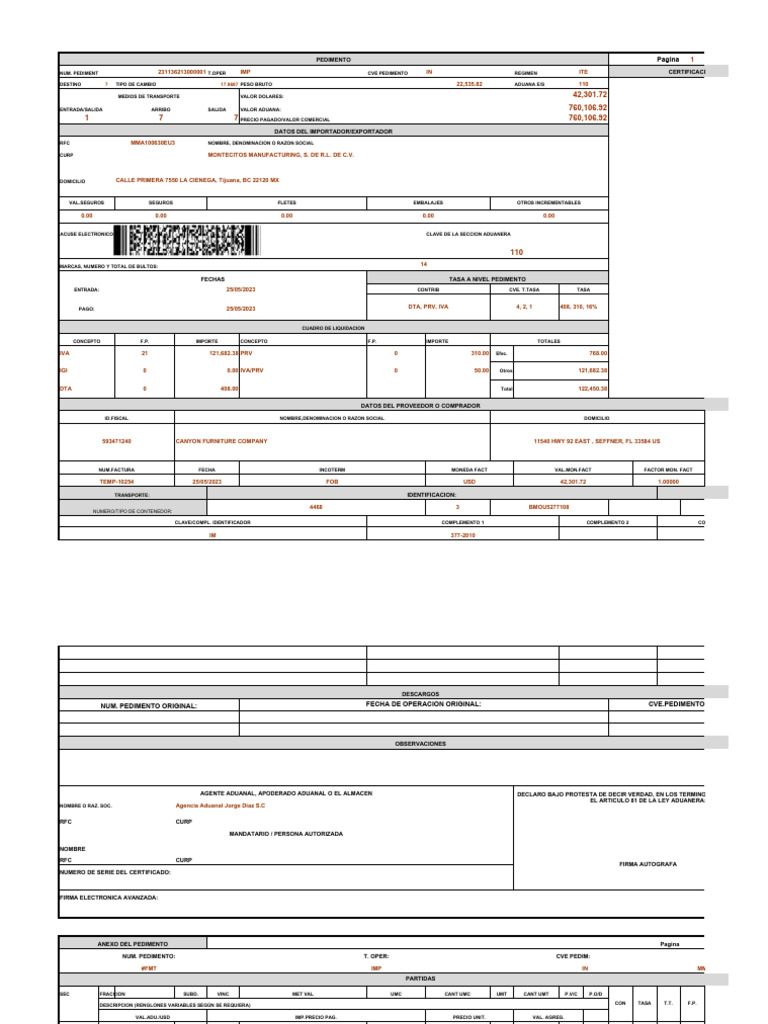 Pedimento Llenado | PDF