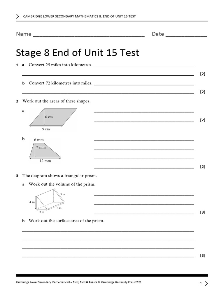Stage 8 End of Unit 15 Test | PDF | Geometric Shapes | Geometry