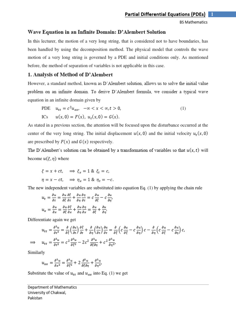 D'Alembert Solution | PDF | Teaching Methods & Materials