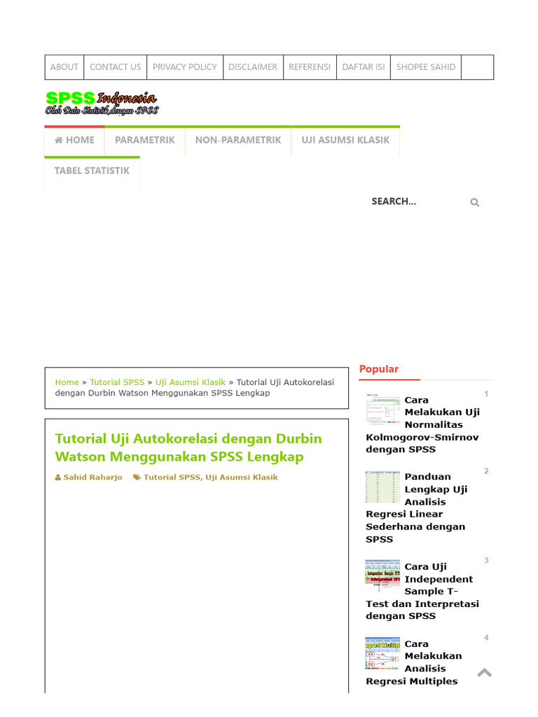 Tutorial Uji Autokorelasi Dengan Durbin Watson Menggunakan SPSS Lengkap - SPSS Indonesia | PDF