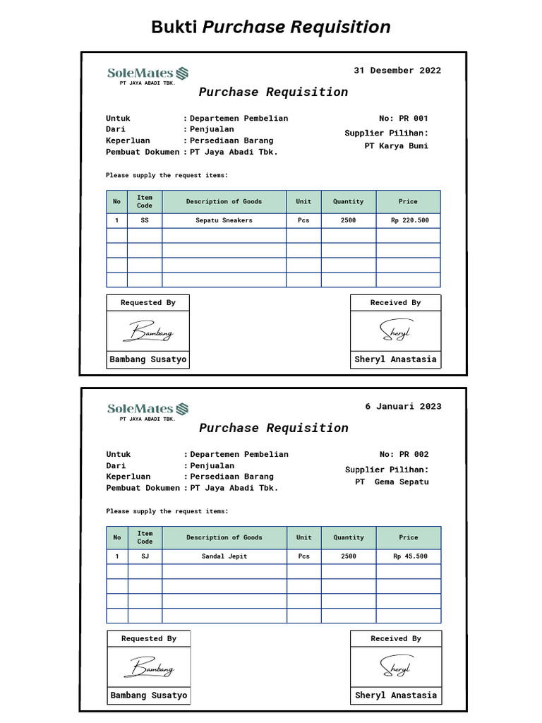 Bukti Purchase Requisition | PDF