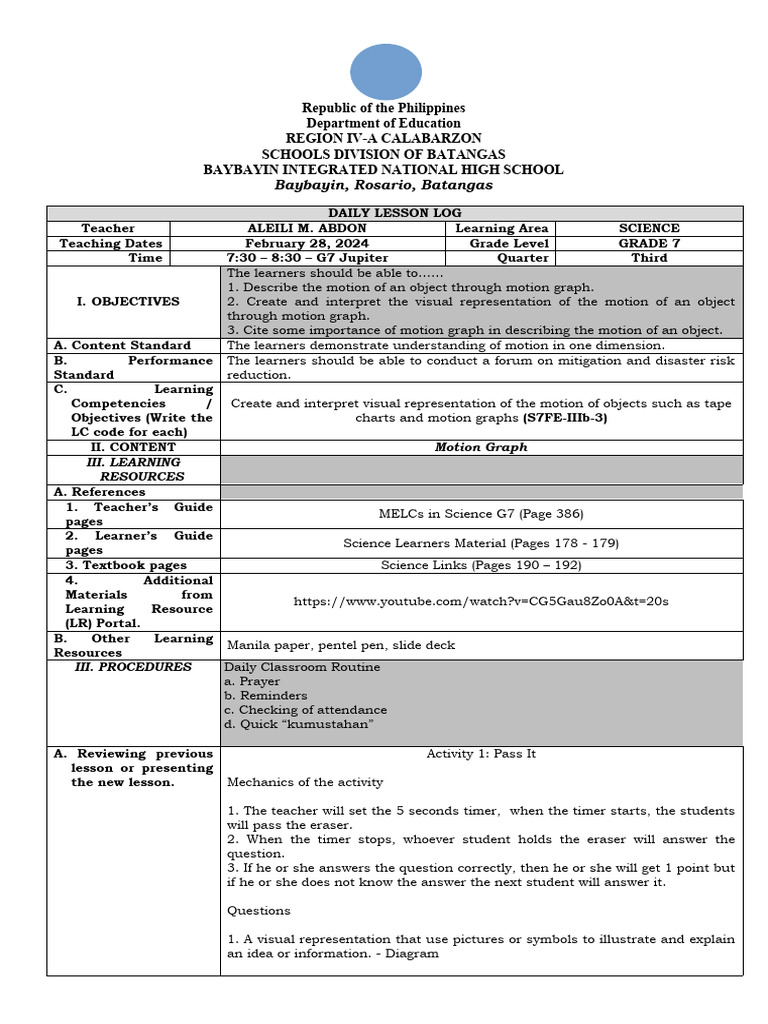 Observation COT 3rd Gdradingmotion Graph | PDF | Learning | Speed