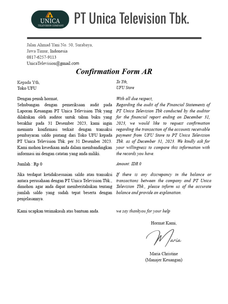 Confirmation AR | PDF | Pengelolaan Keuangan & Uang