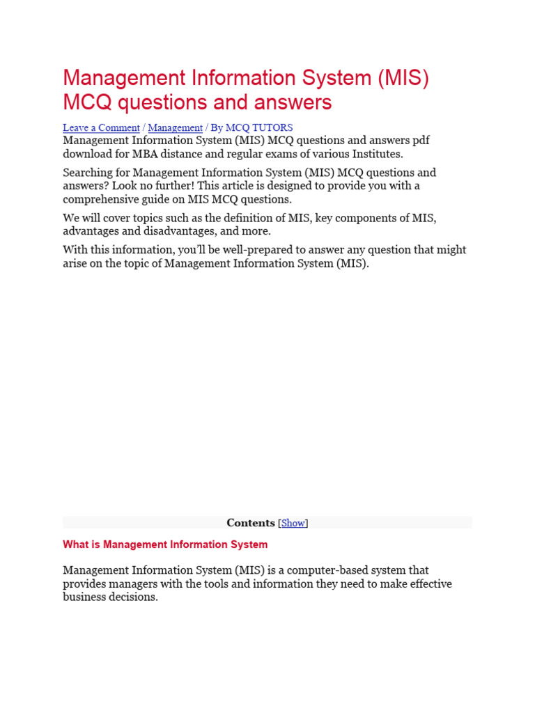 Management Information System QUESTIONS | PDF