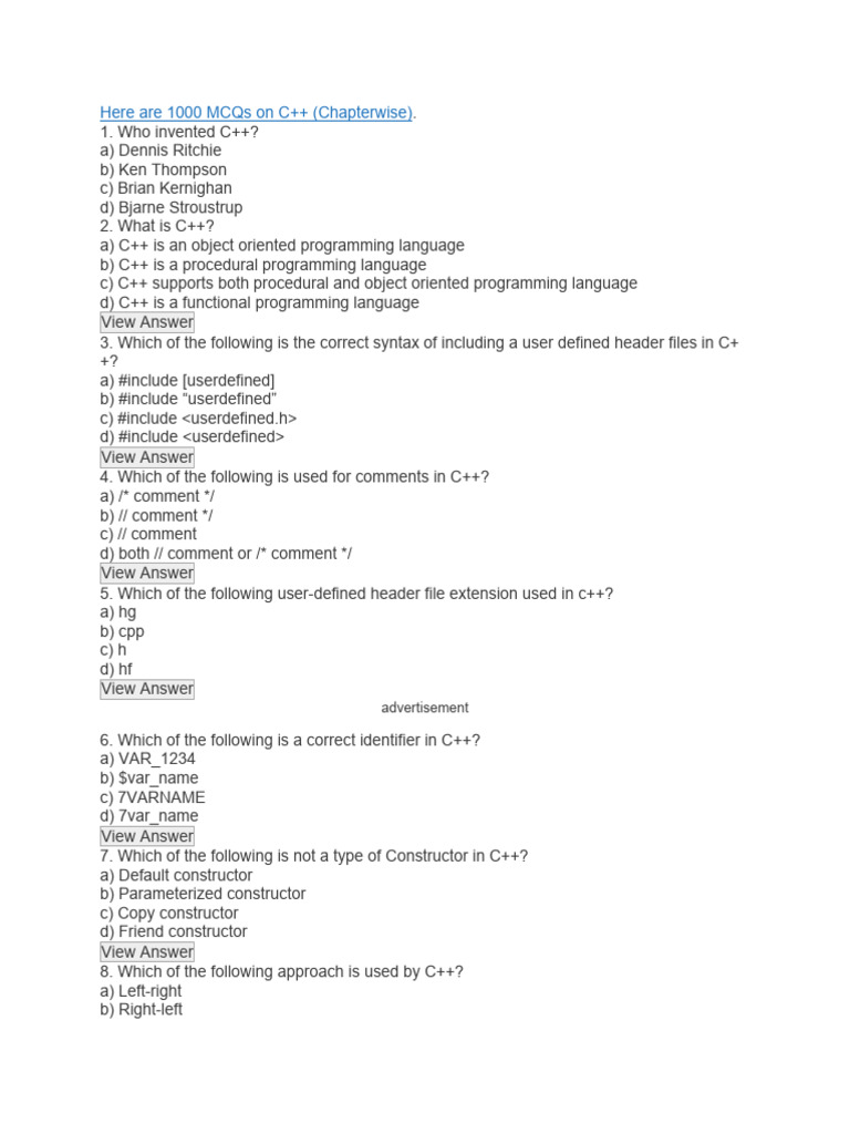 Here Are 1000 MCQs On C | PDF | C++ | Pointer (Computer Programming)