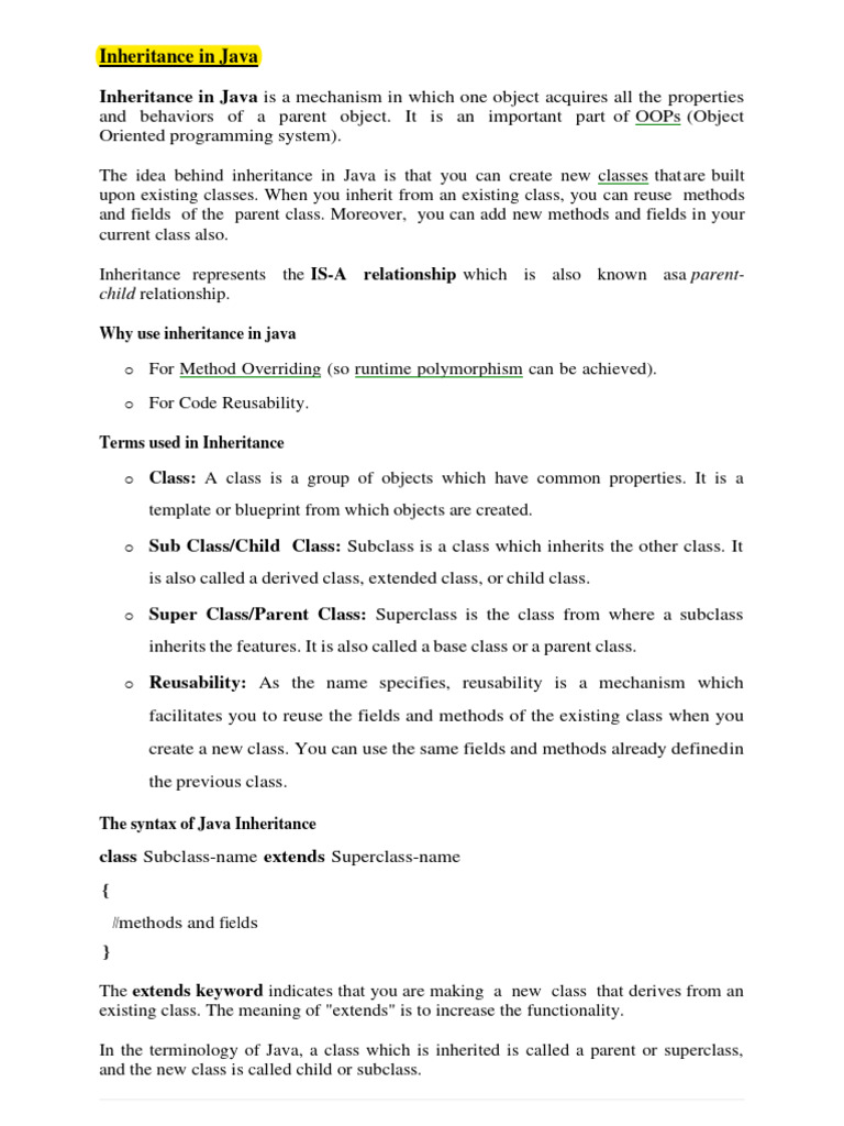 Java Unit 2 Pdf Inheritance Object Oriented Programming Class 2322