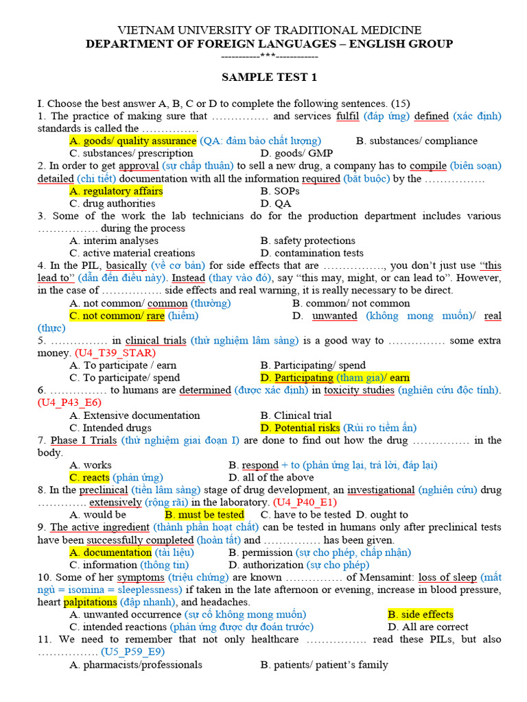Vietnam Traditional Medicine Test Sample | PDF