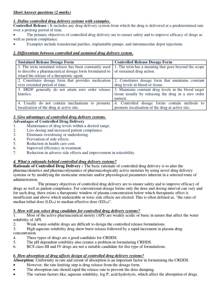 NDDS Answers | PDF | Polymers | Nanoparticle