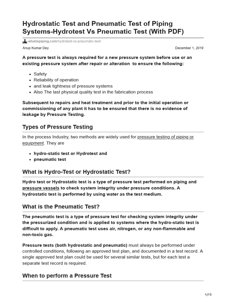 Pneumatic Test Vs. Hydrostatic Test: Differences Real Security Pact – OIDK