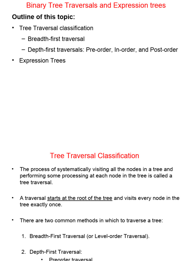 Tree Traversals For Binary Trees And Expression Trees Pdf