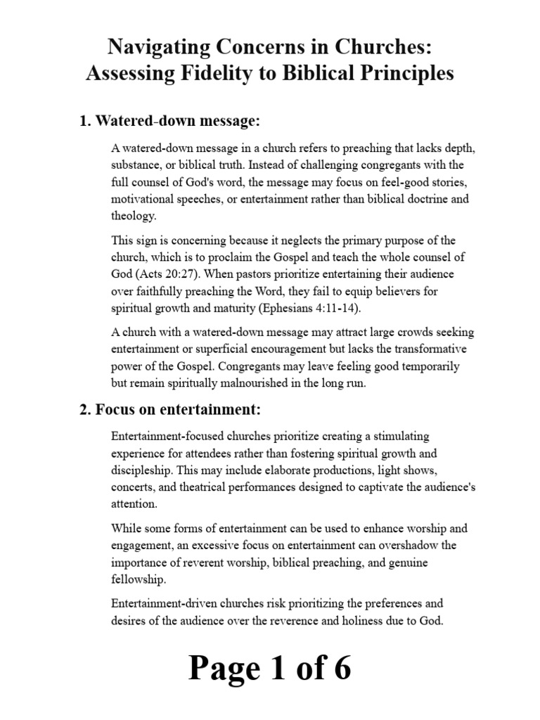 Navigating Concerns in Churches: Assessing Fidelity To Biblical ...
