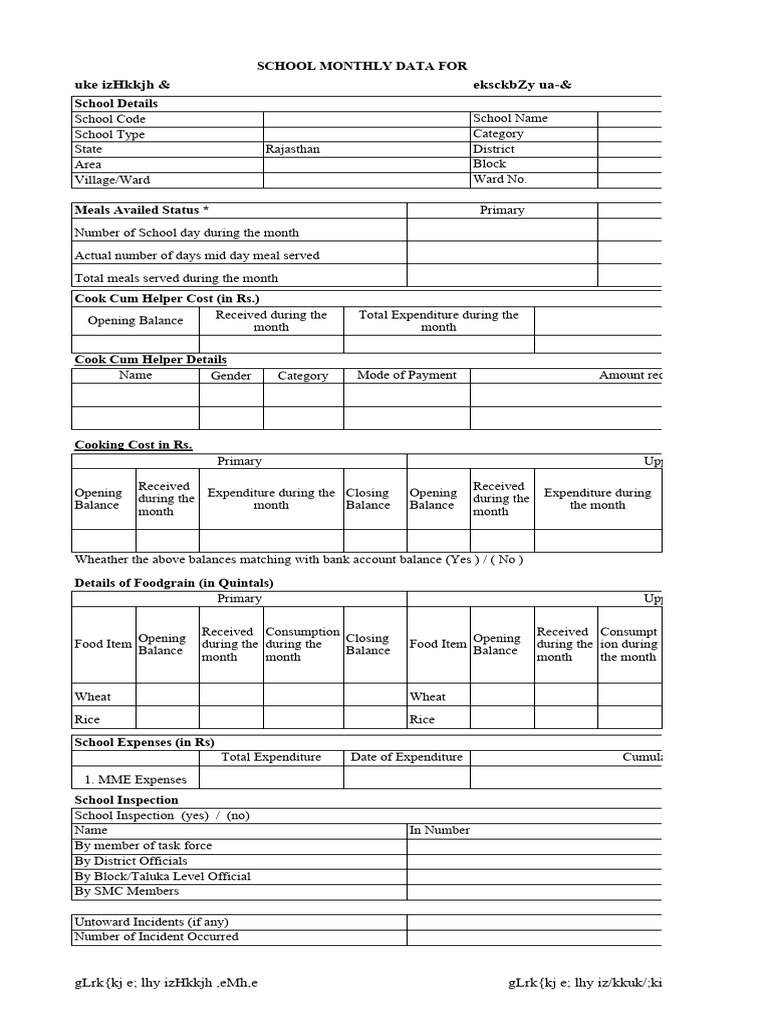 MDM Monthly Data Format for Schools | PDF | Nutrition | Diet & Nutrition