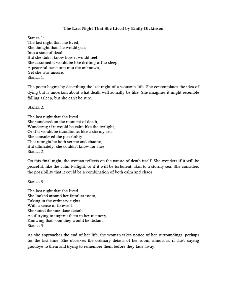 The Last Night That She Lived by Emily Dickinson | PDF | Poetry | Narration