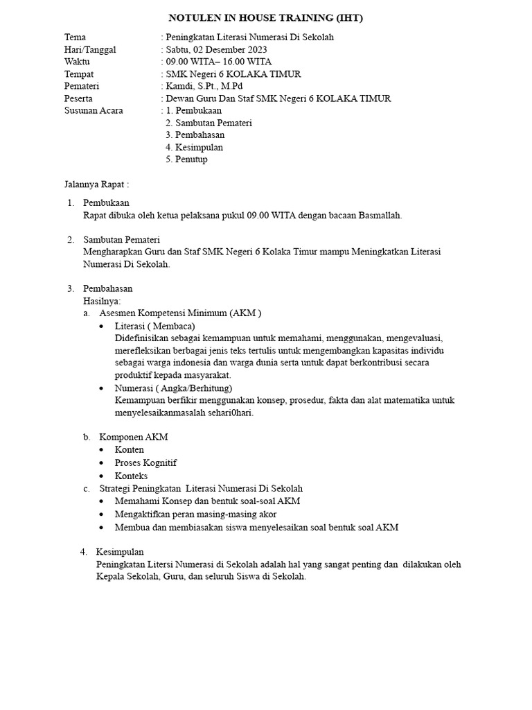 Notulen IHT | PDF | Karier & Perkembangan