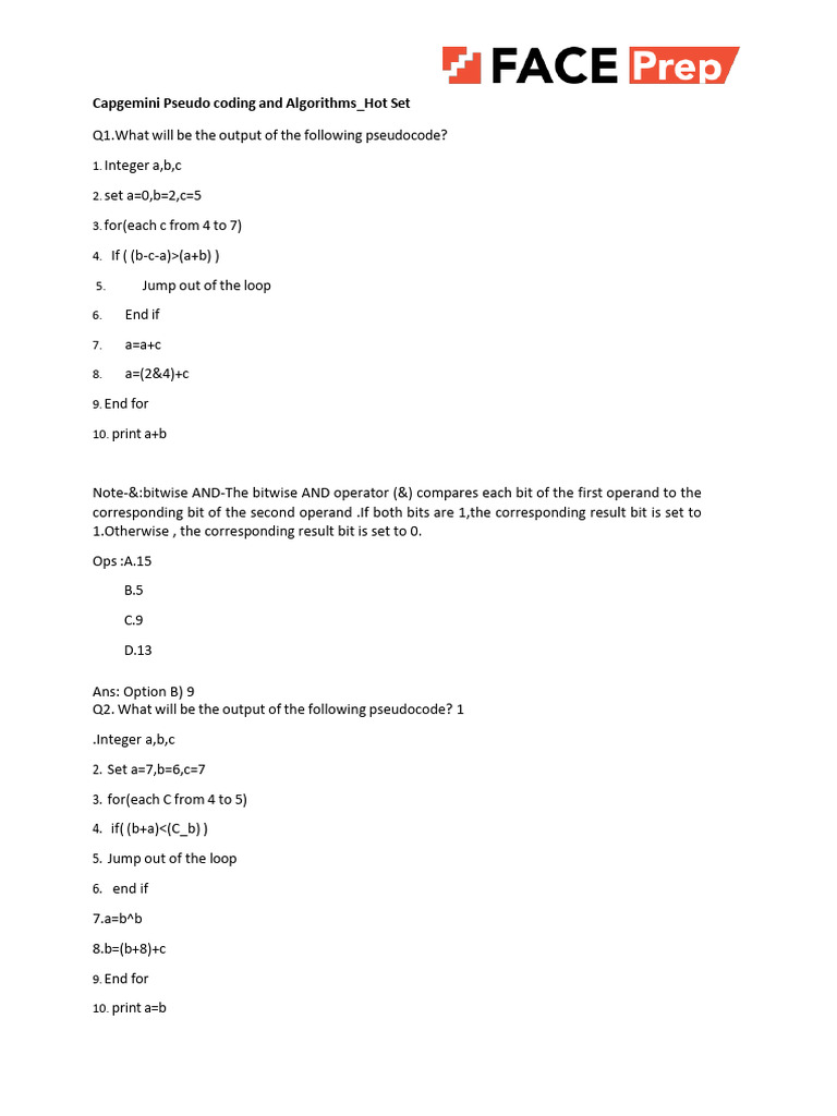 Capgemini Pseudocode Algorithm Outputs | PDF