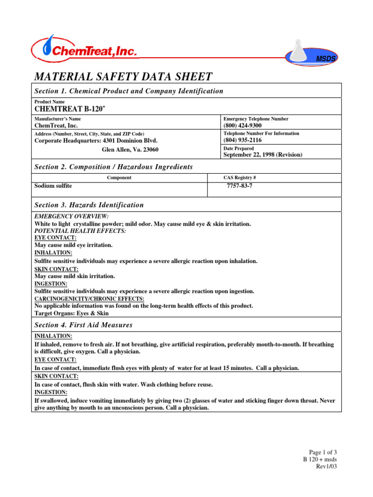 B 120 + Msds | PDF | Sulfur | Sodium
