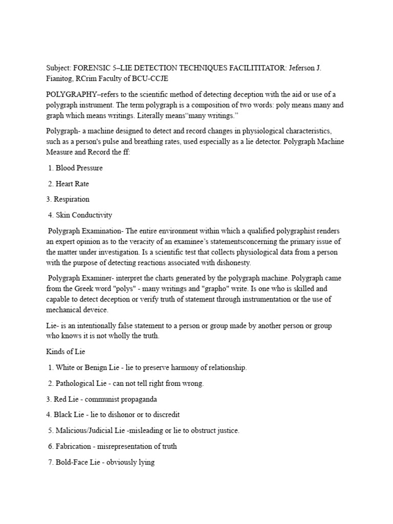Lie Detection | PDF | Polygraph | Lie Lie Detection | PDF | Polygraph | Lie