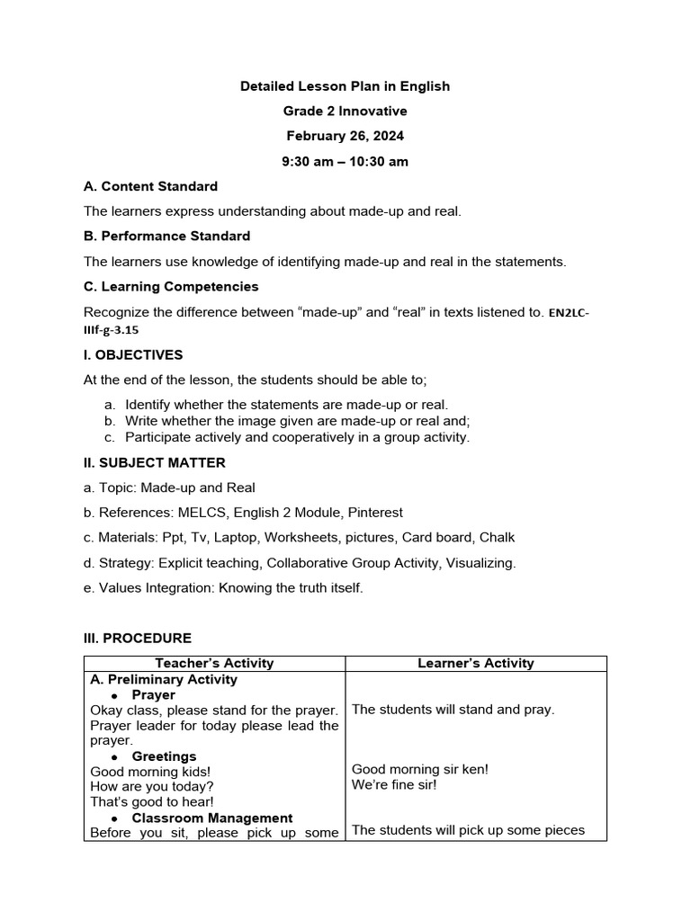 DLP IN English | PDF | Learning | Lesson Plan