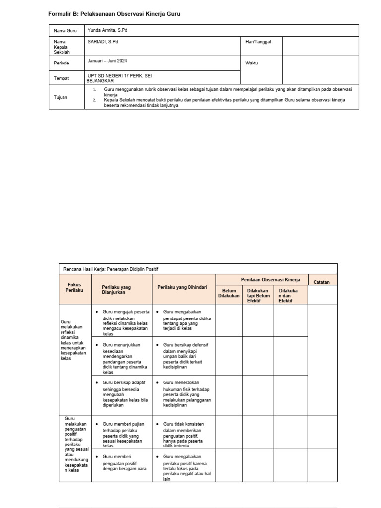 Form B. Observasi Pembelajaran Lengkap | PDF