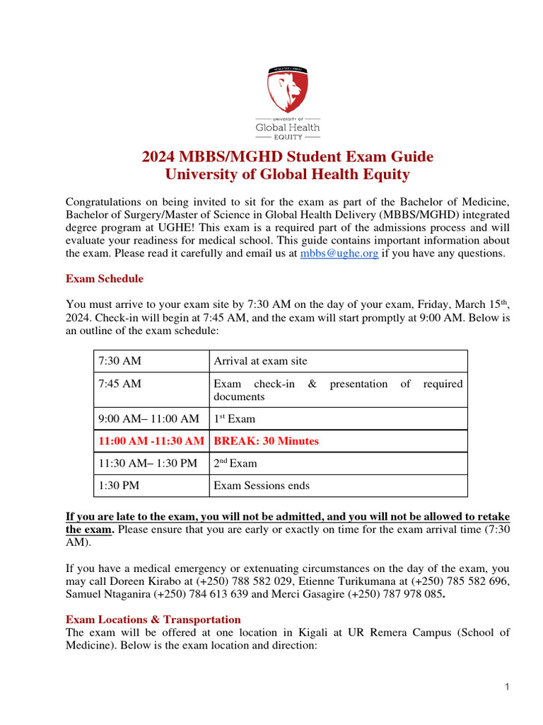 2024 MBBS - MGHD Student Exam Guide | PDF