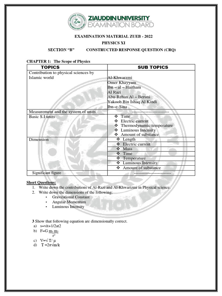 F Exam Material 2022 Physics Xi Section B | PDF | Diffraction | Acceleration