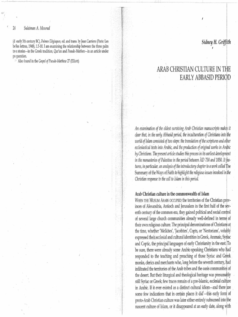 Griffith - Arab Christian Culture in The Early Abbasid Period-Griffith ...