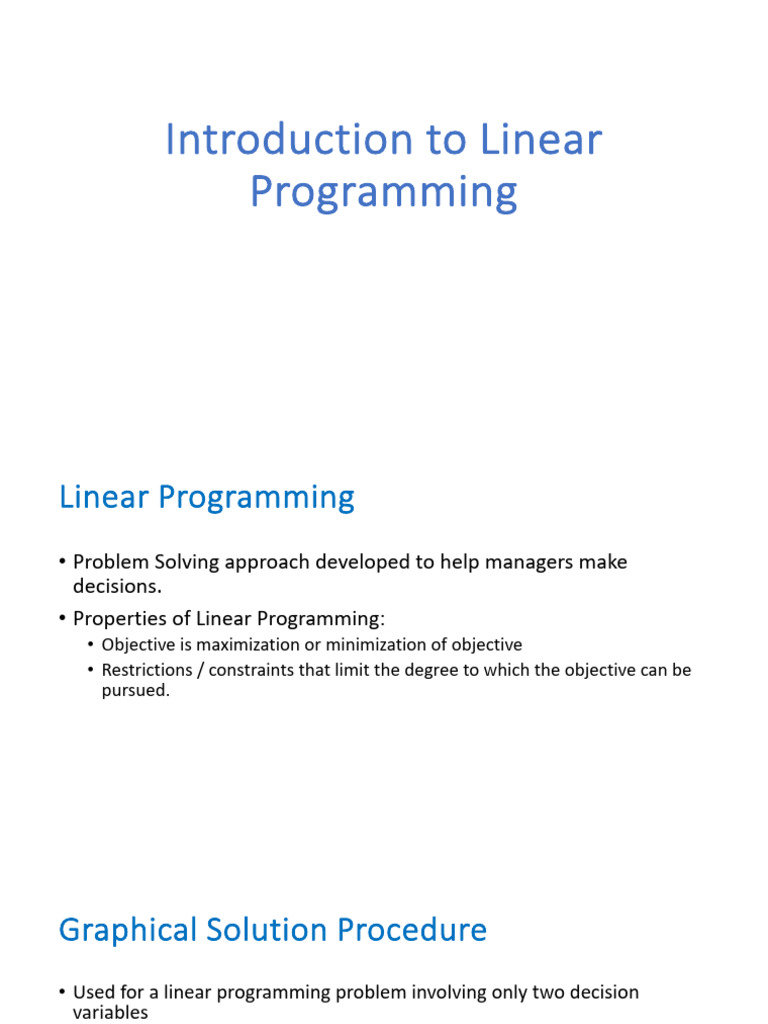 Slides 2 - Linear Programming - Graphical Method | PDF | Linear ... Slides 2 - Linear Programming - Graphical Method | PDF | Linear ...