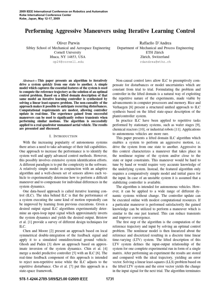 Performing Aggressive Maneuvers Using Iterative Learning Control | PDF | Control Theory ...