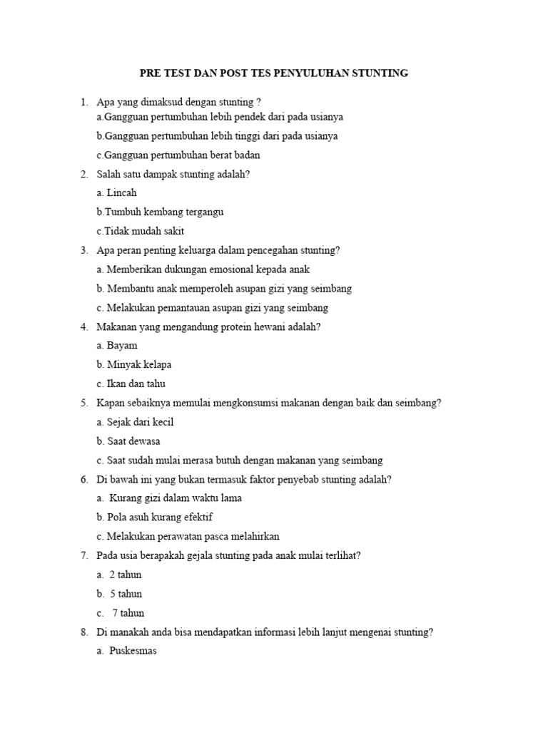 Pre Test Dan Post Tes Penyuluhan Stunting, Diabetes Melitus Dan Spal-3 ...