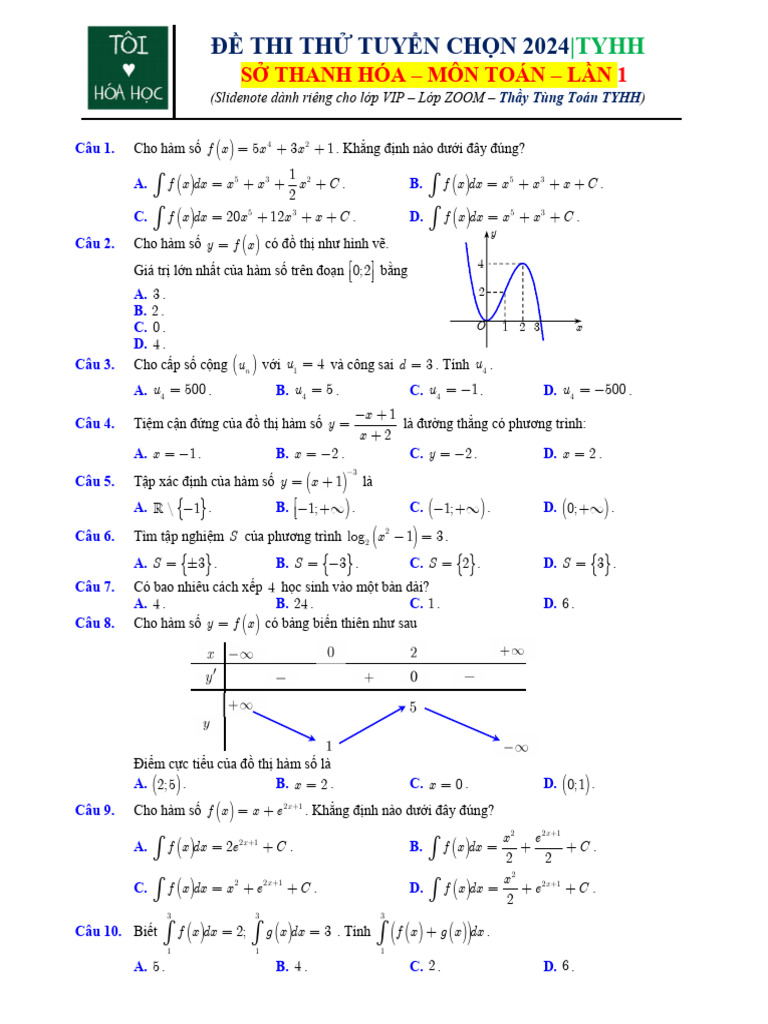 ĐỀ 1 - SỞ THANH HÓA - LẦN 1 - 2024 - TYHH | PDF