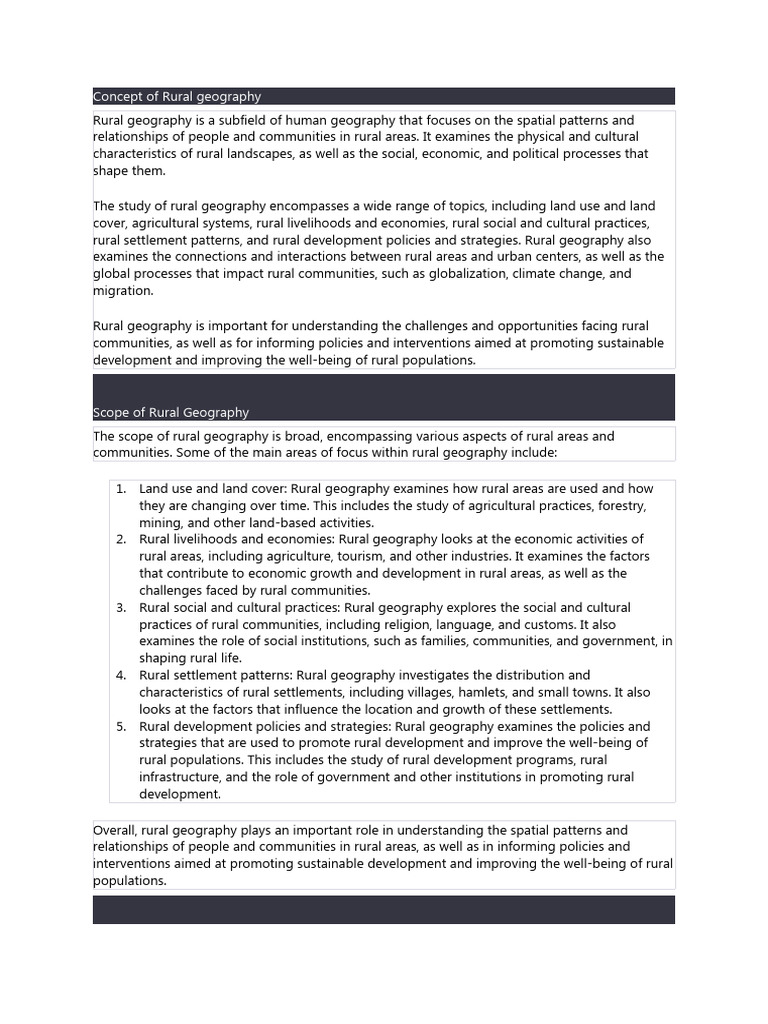Concept of Rural Geography | PDF