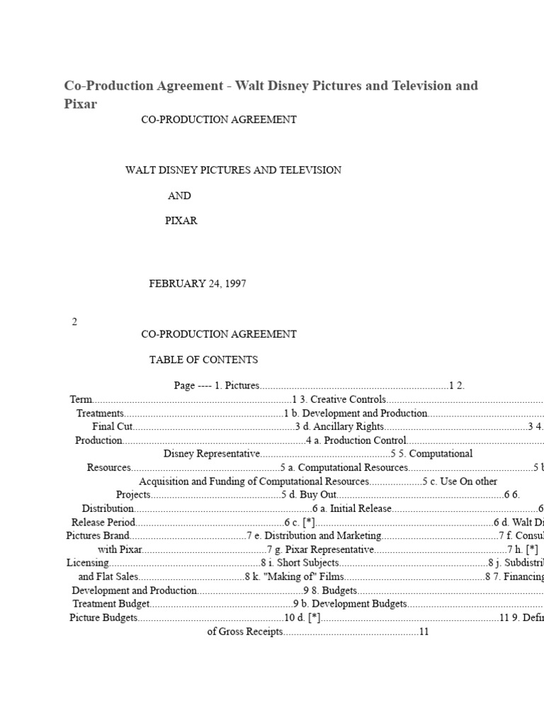 Hollywood Co Production Agreement | PDF | Pixar | The Walt Disney Company