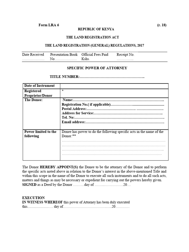 Form LRA 6 SPECIFIC POWER OF ATTORNEY | PDF