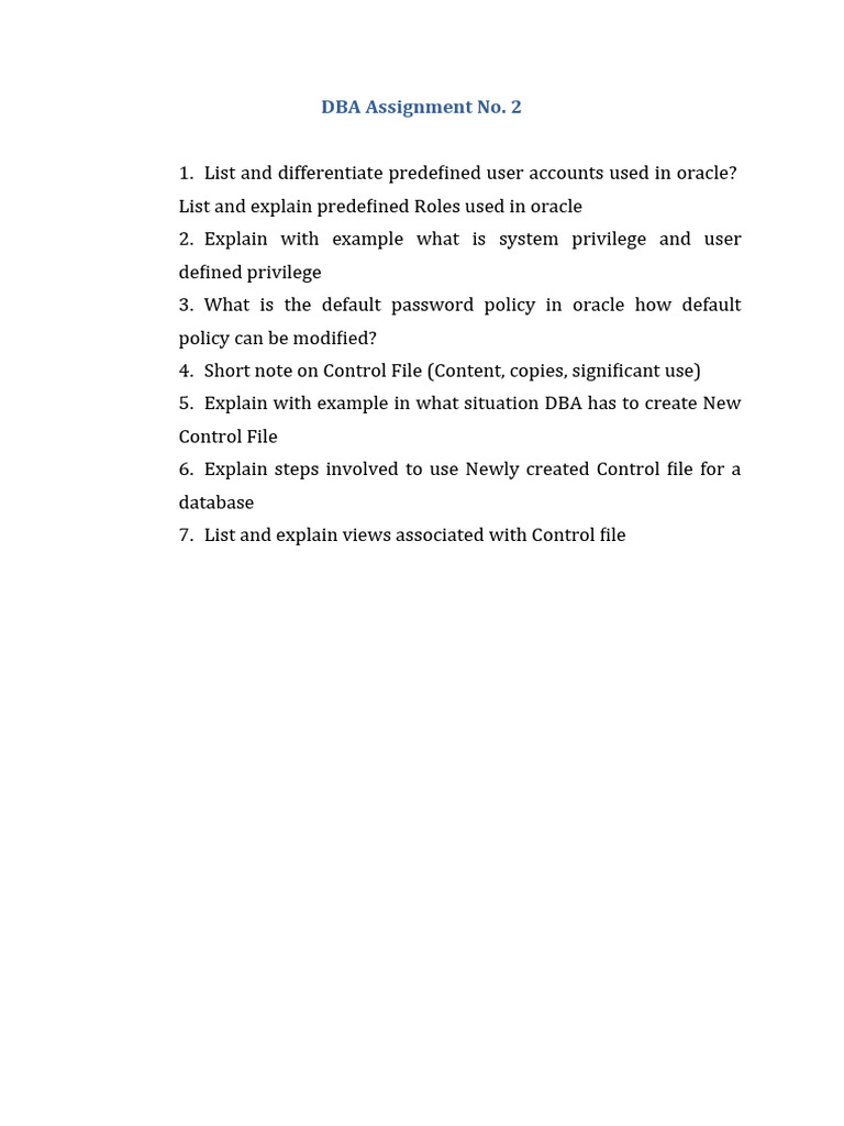 Oracle DBA Assignment Overview | PDF | Databases | Computer File