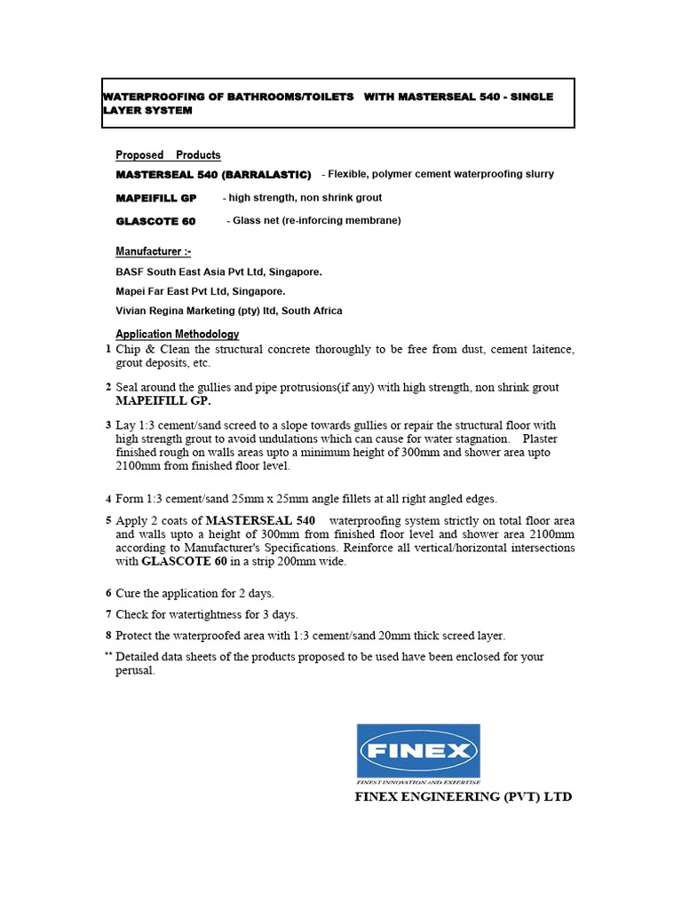 Bathroom Waterproofing with MasterSeal 540 | PDF