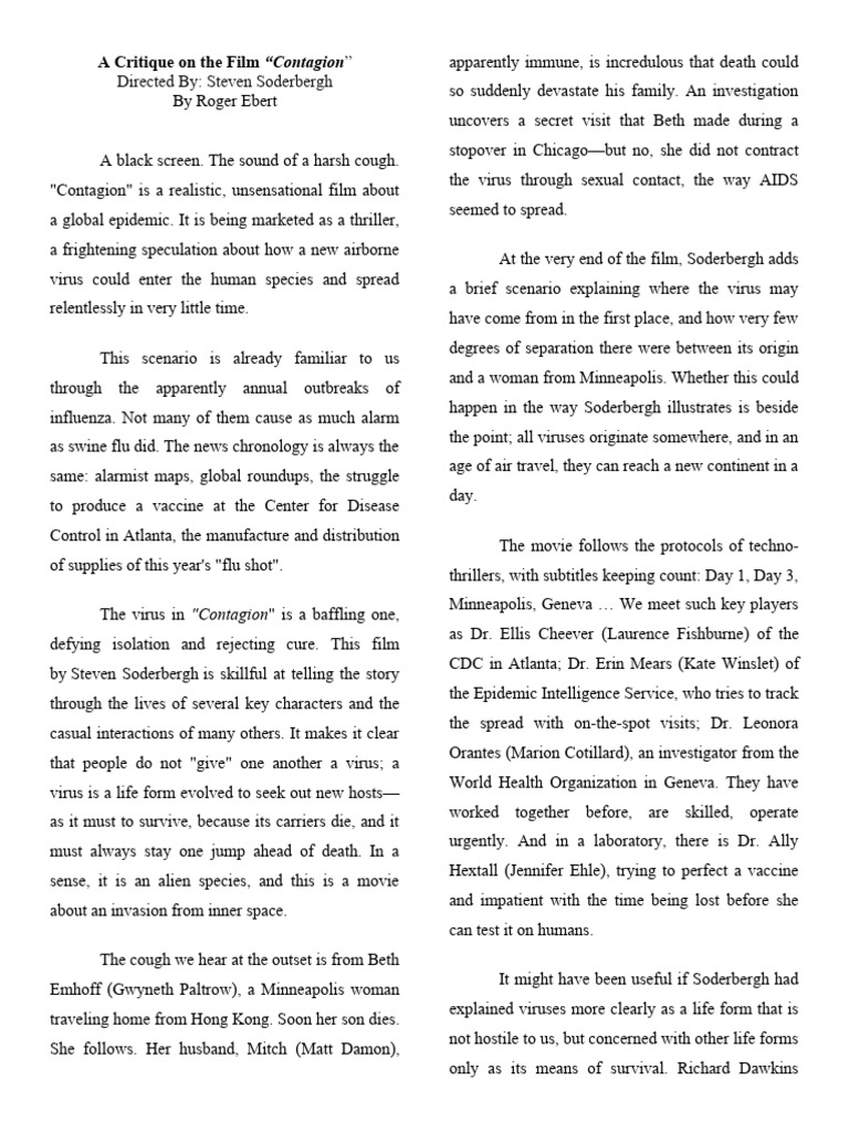 A Critique On The Film Contagion - Hard | PDF | Public Health ...
