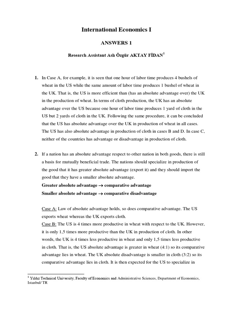 US-UK Trade: Absolute Advantage Analysis | PDF | Comparative Advantage ...