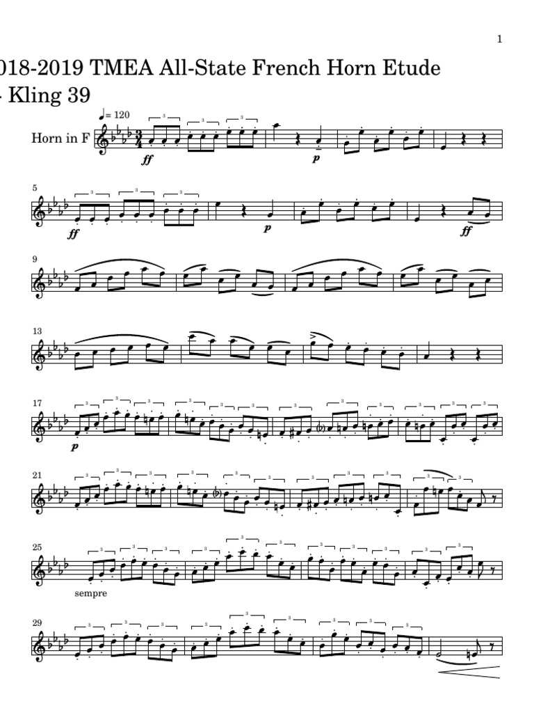 2018-2019 TMEA All-State French Horn Etude 1 - Kling 39 | PDF | Music Education | Music ...