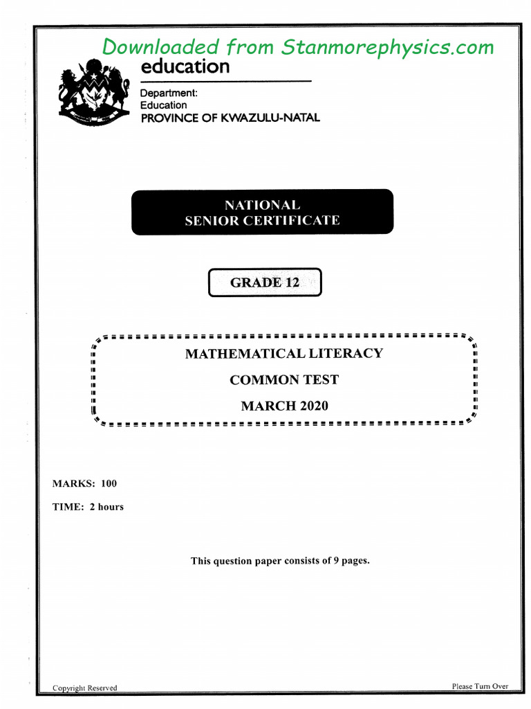 Maths Lit GRade 12 March 2020 2 | PDF
